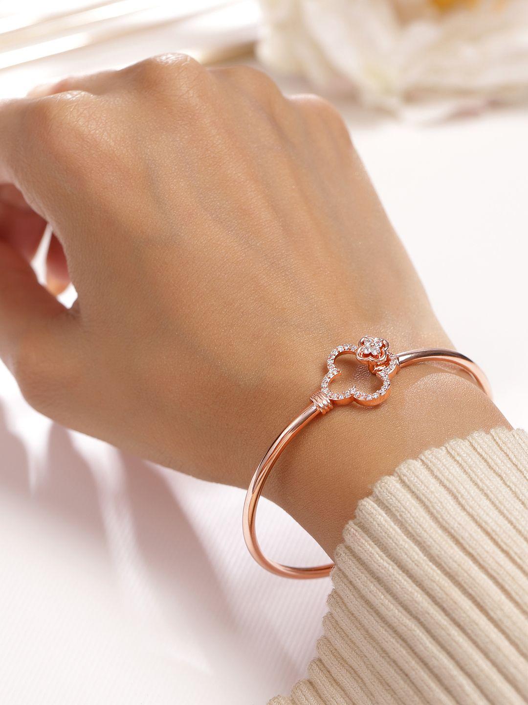 Buy Rubans 18K Rose Gold Plated Crystal Studded Clover Motif Sleek ...