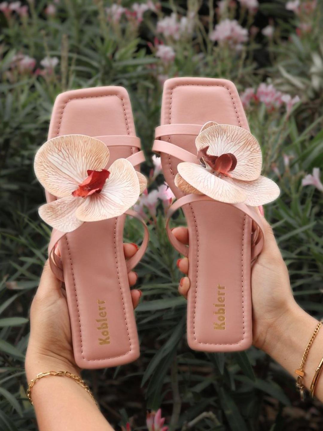 Buy Koblerr Women Orchid Flower Square Toe Flats - Flats for Women ...