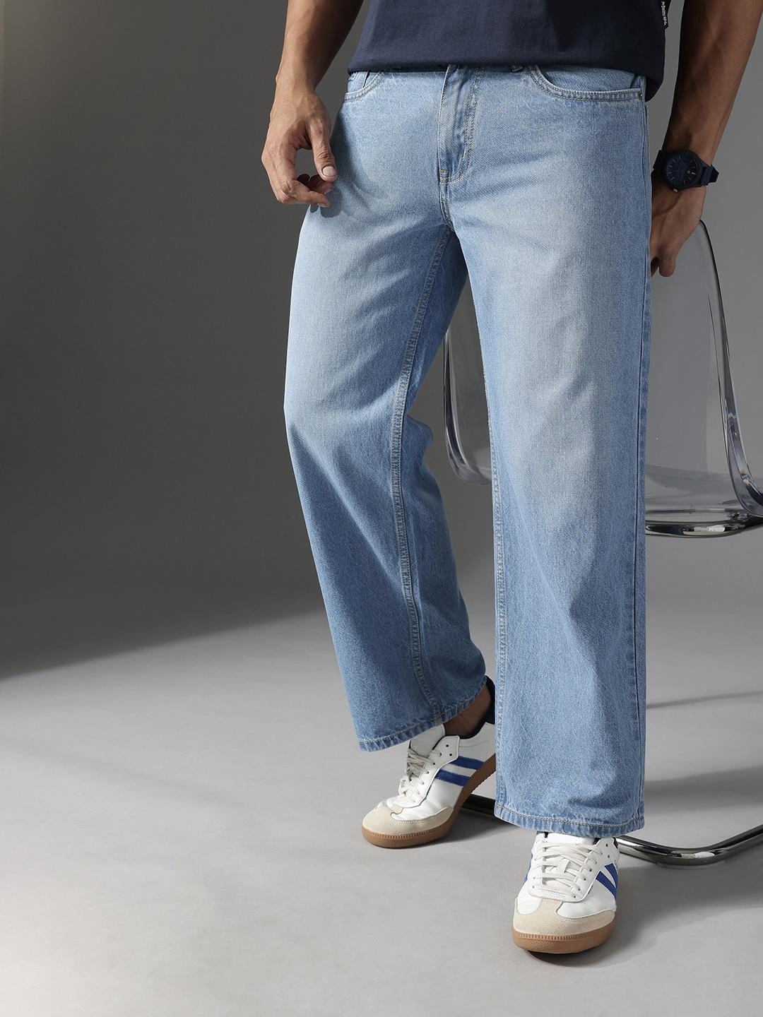 Buy FCUK Men Smart Mid Rise Light Fade Pure Cotton Baggy Jeans - Jeans ...