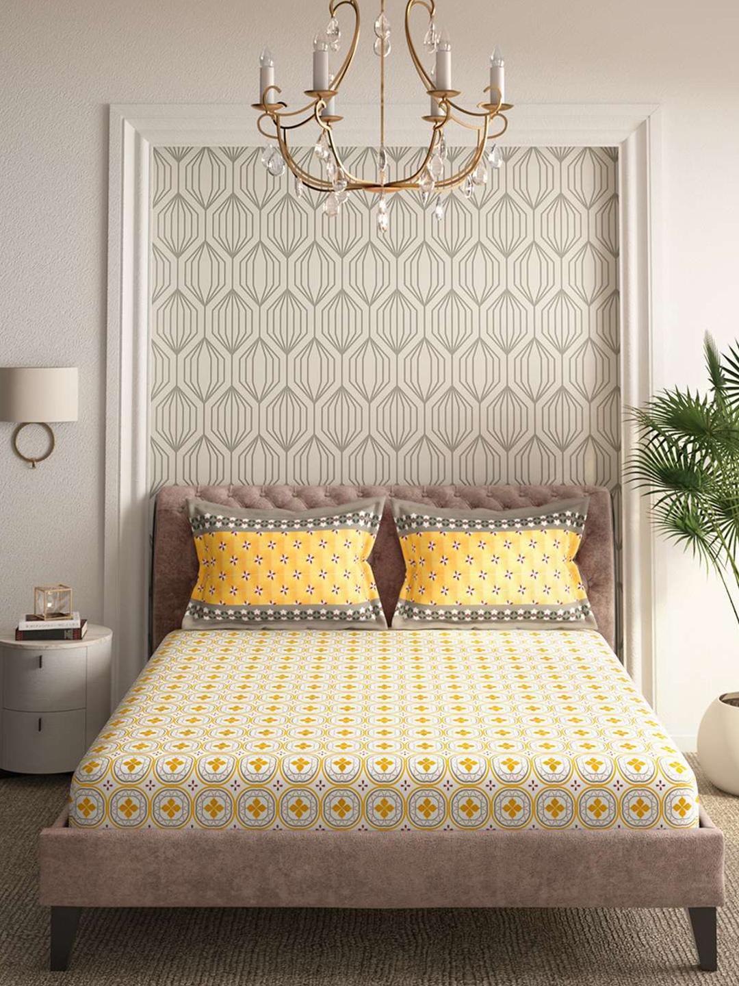 Buy Portico Athang Yellow Ethnic Motifs Cotton 210 TC Super King ...