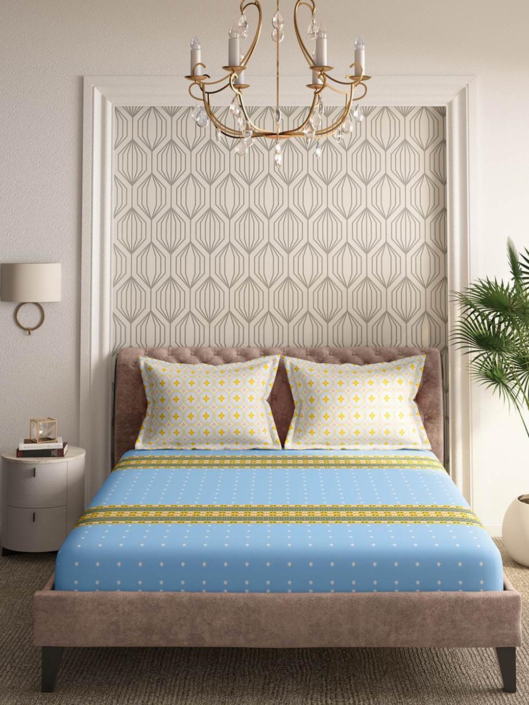 Buy Portico Athang Blue & White Abstract Cotton 210 TC Super King ...