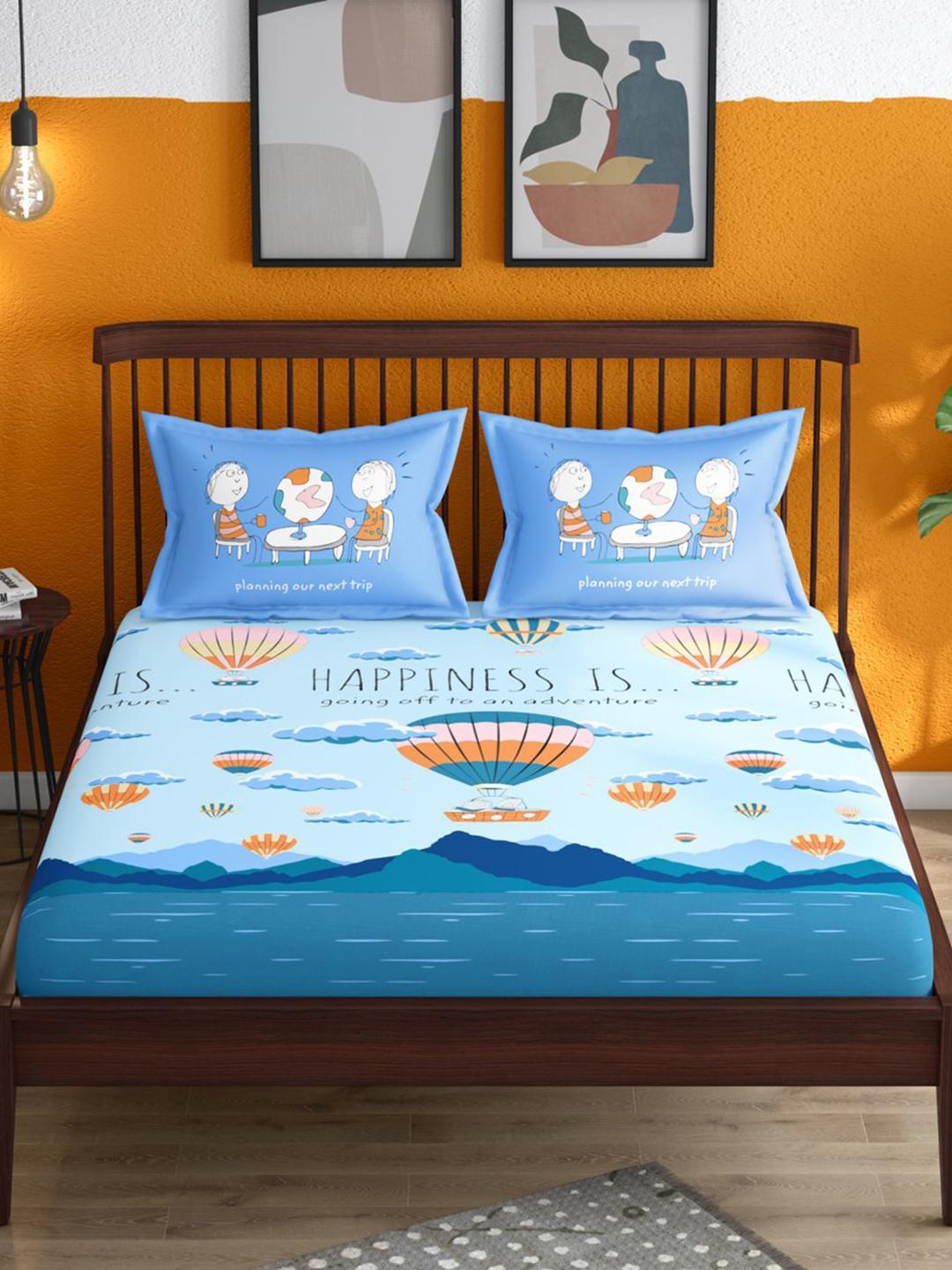 Buy Portico Blue Cartoon Characters 164 TC Bedsheet With 2 Pillow ...