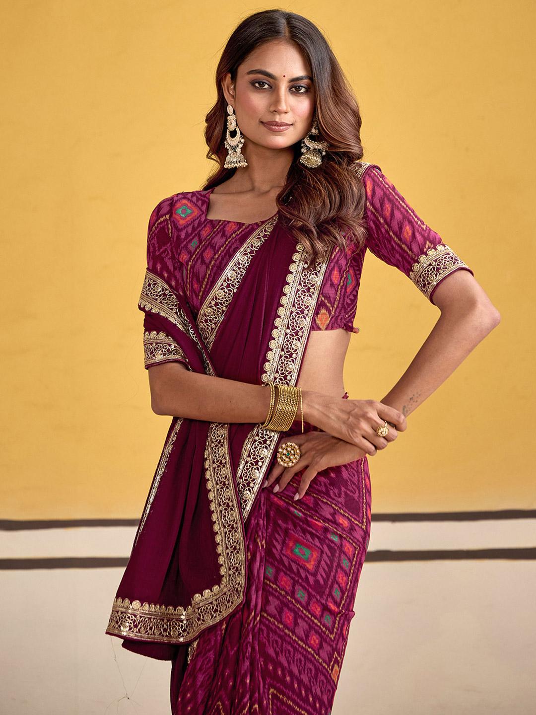 Buy Satrani Ethnic Motifs Sequinned Pure Georgette Saree - Sarees for ...