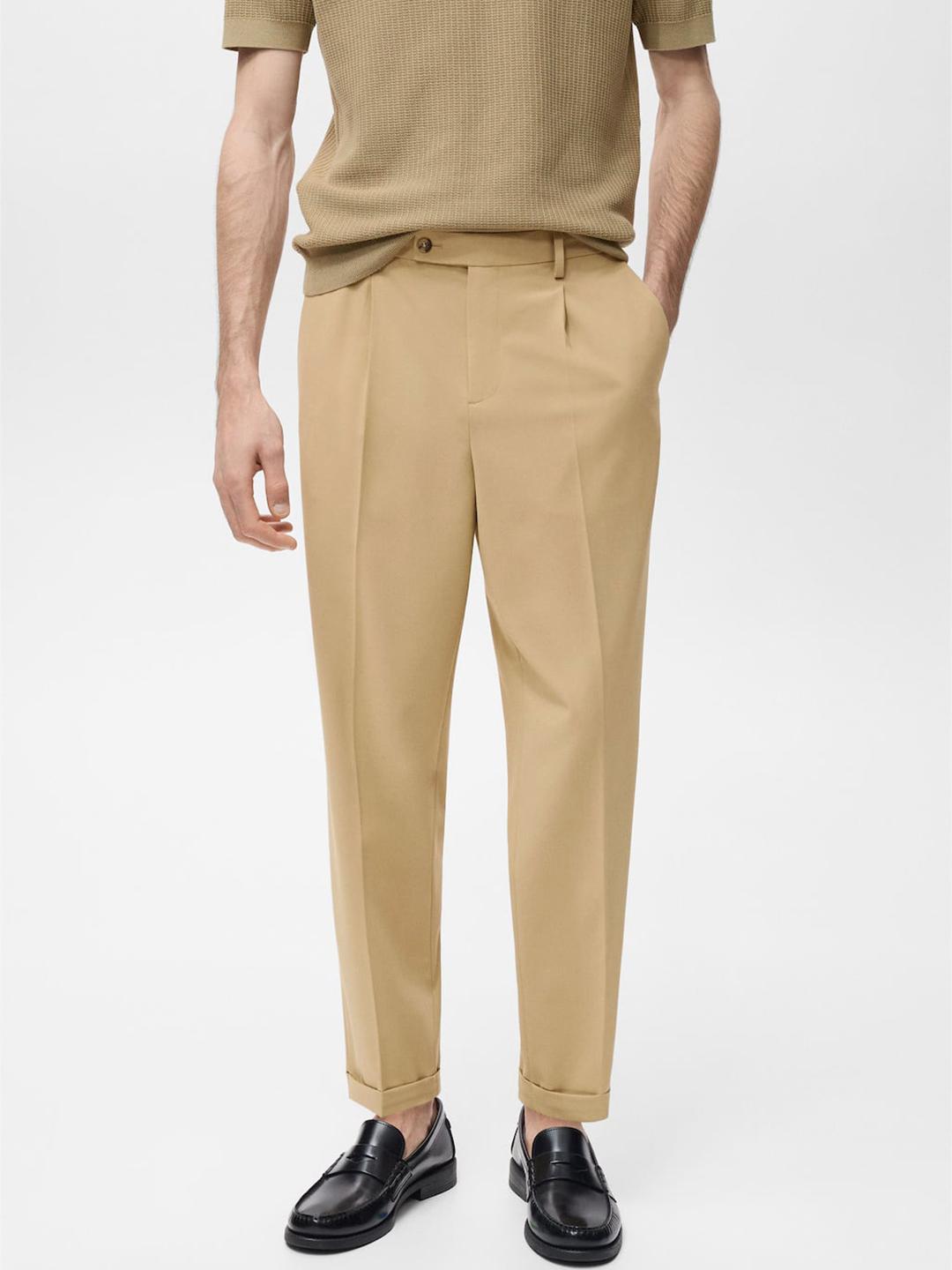 Buy MANGO MAN Men Pleated Mid Rise Regular Fit Chinos - Trousers for ...