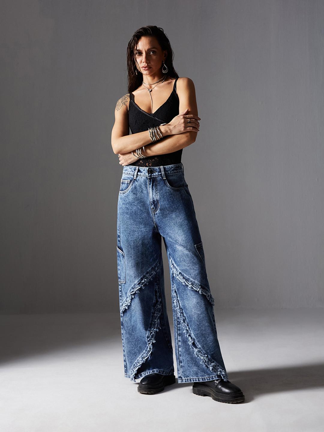 Buy Miss Chase Women Wide Leg High Rise Highly Distressed Heavy Fade ...