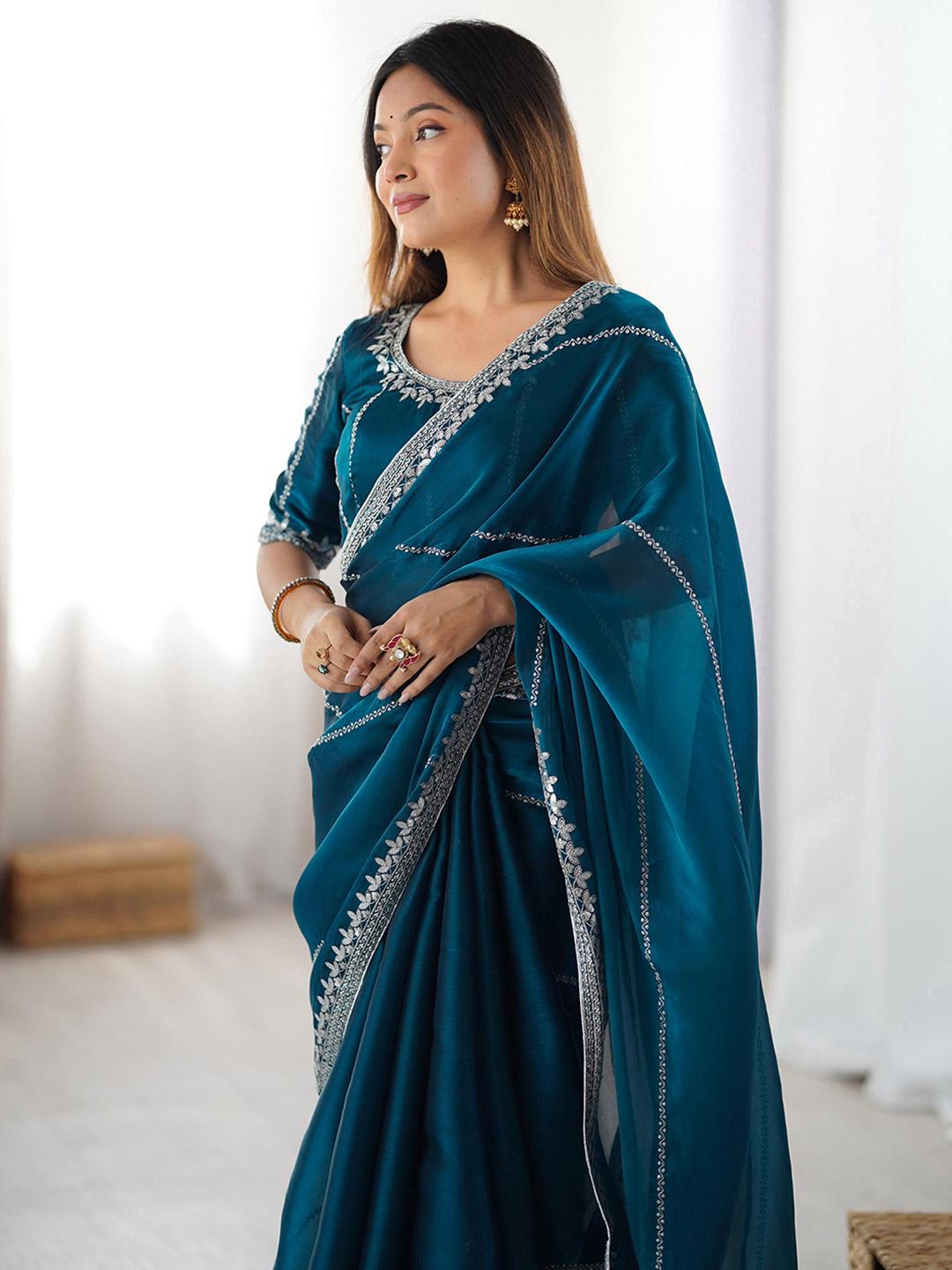Buy Satrani Floral Embellished Sequinned Tissue Saree - Sarees for ...