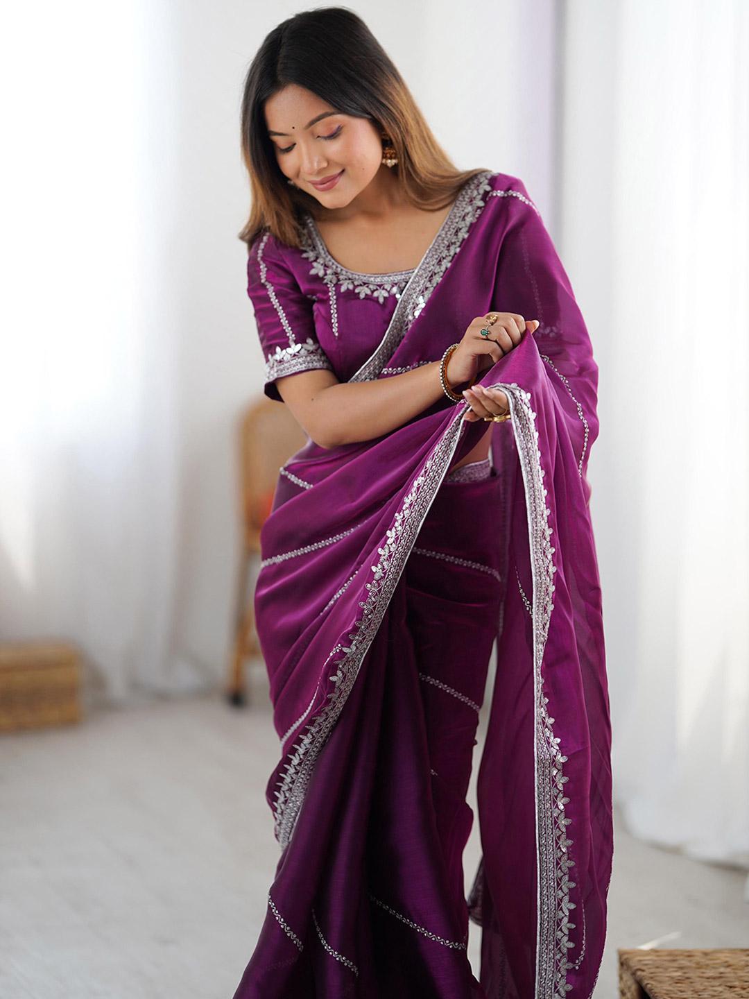 Buy Satrani Embellished Sequinned Tissue Saree - Sarees for Women ...
