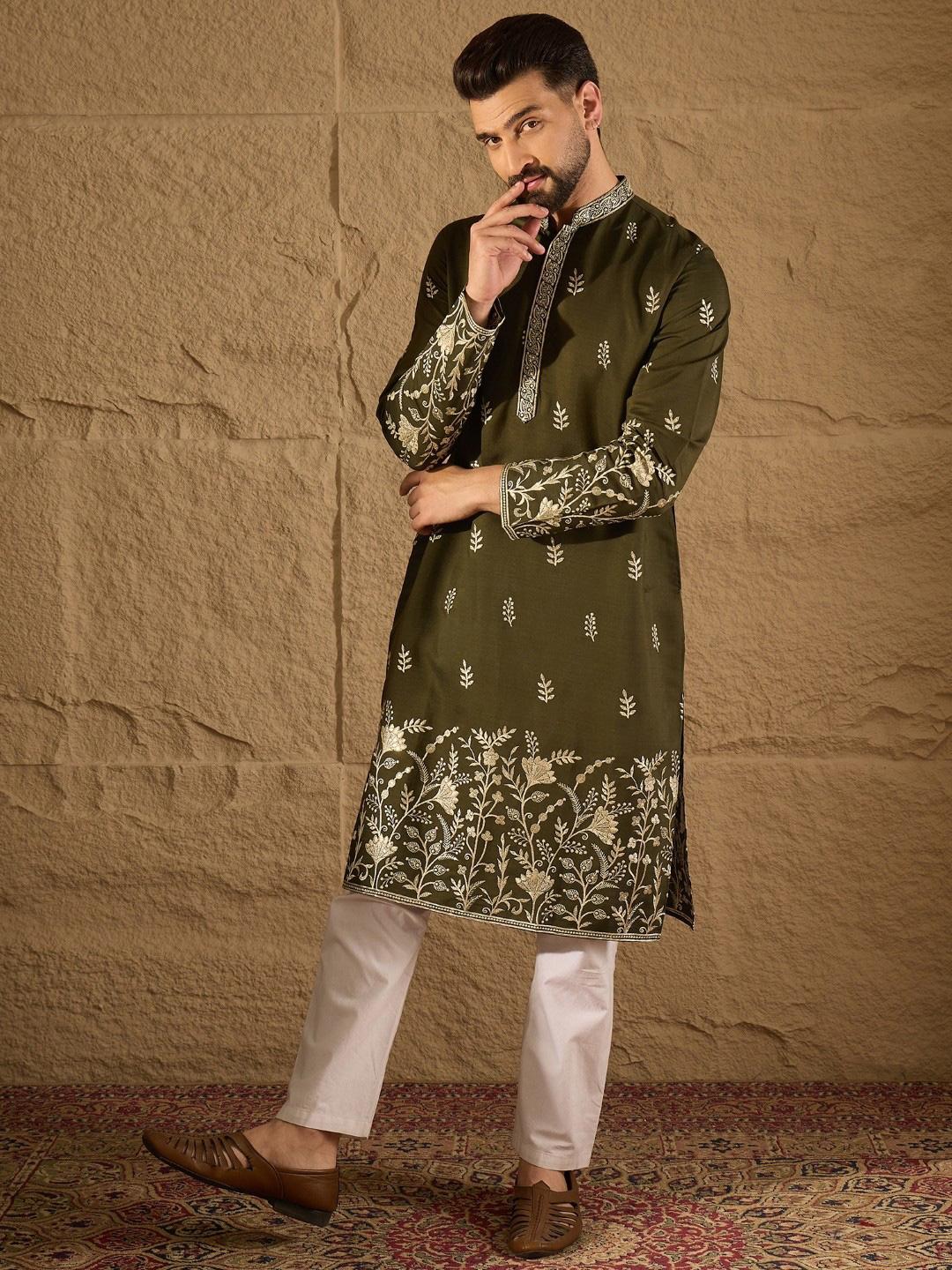 Buy House Of Pataudi Embroidered Straight Kurta - Kurtas for Men ...