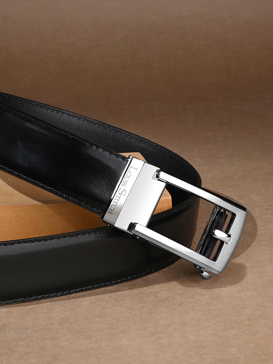 Buy LOUIS STITCH Premium VT Leather Chrome Buckle Auto Lock Belt ...