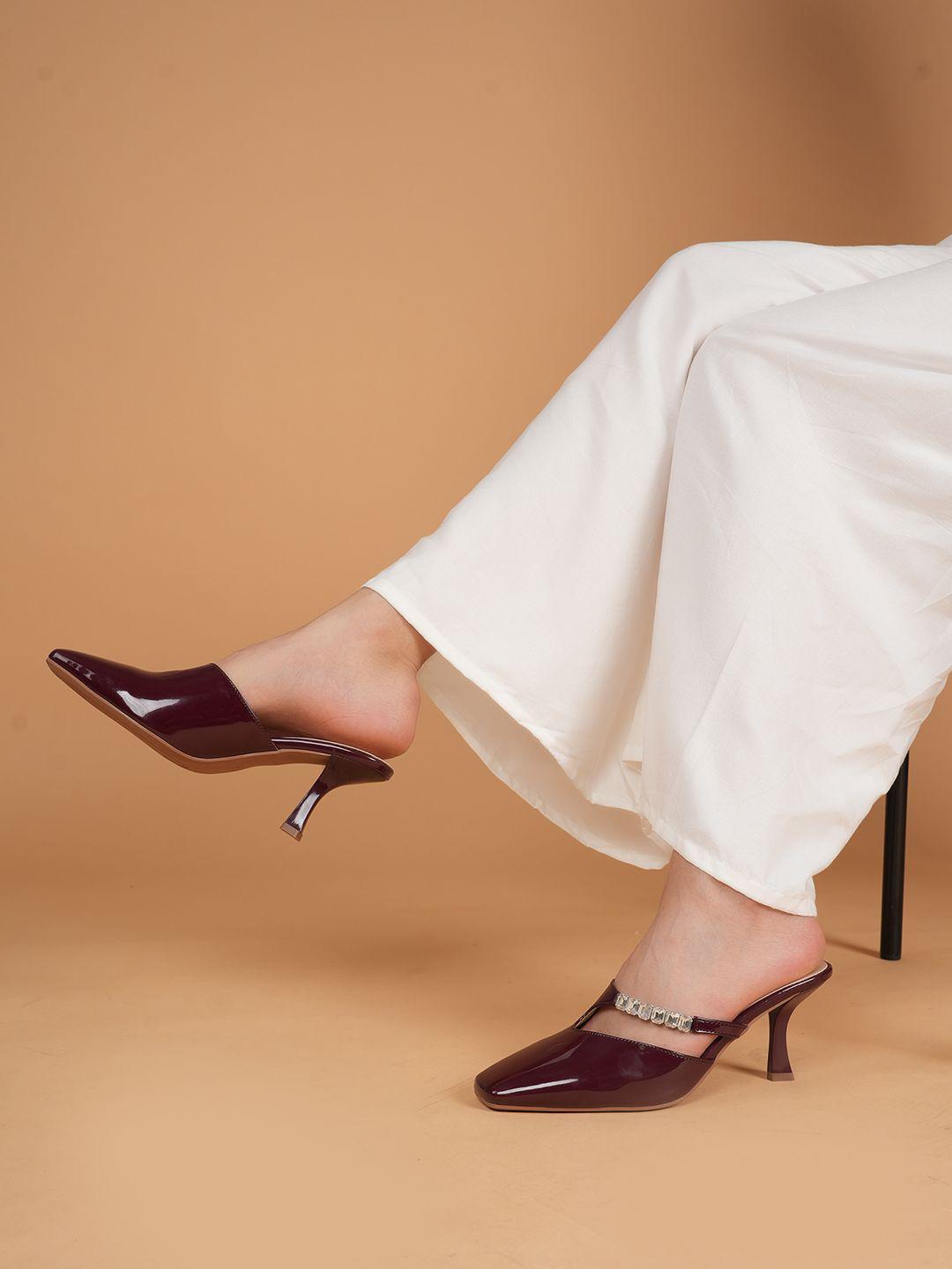 Buy DROP BOLD Women Embellished Slim Heeled Mules With Buckles - Heels ...