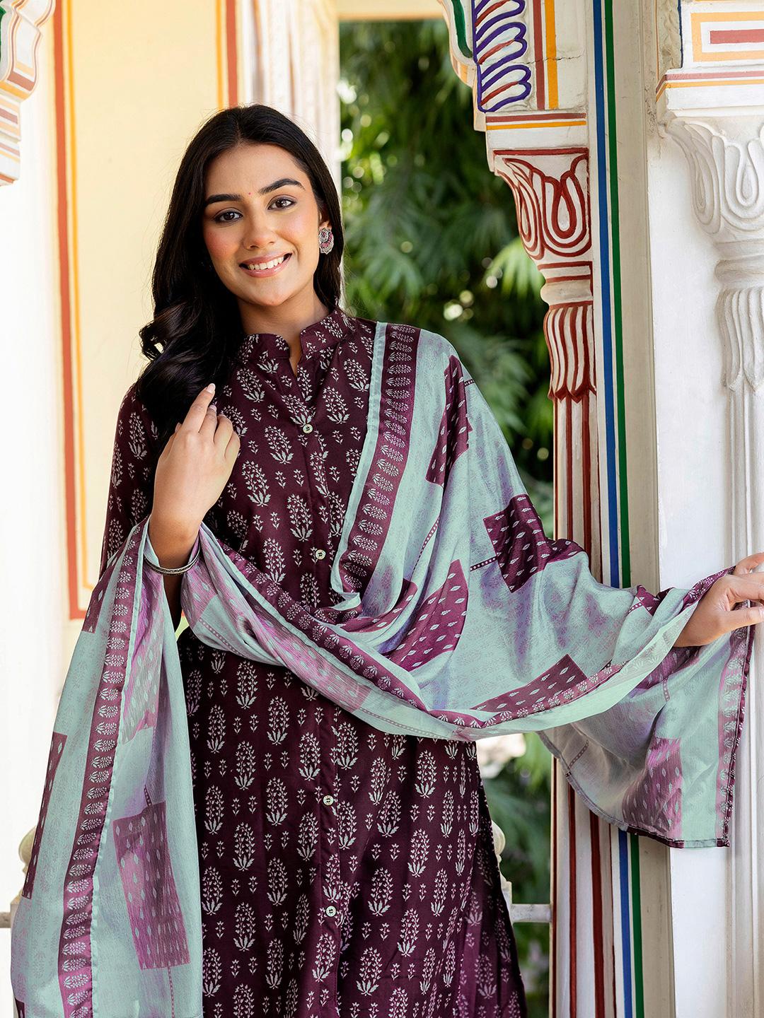 Buy SKYLEE Women Ethnic Motifs Printed Regular Kurta With Trousers ...