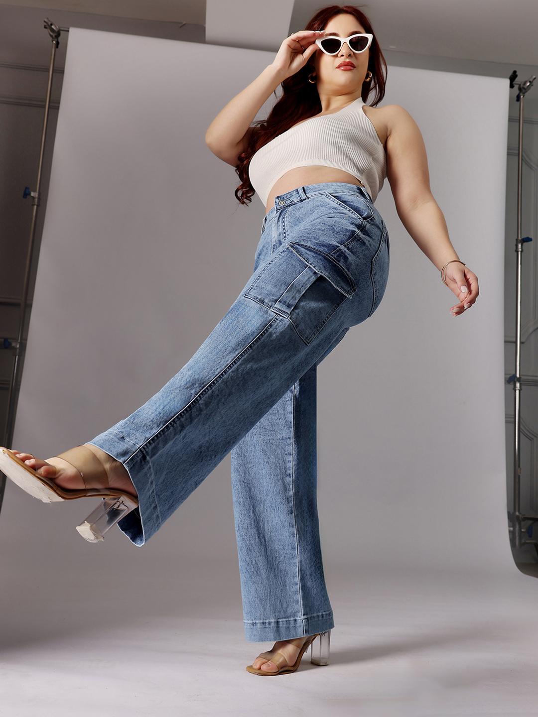 Buy Miss Chase A+ Women's Wide Leg High Rise Stretchable Flared Cargo ...