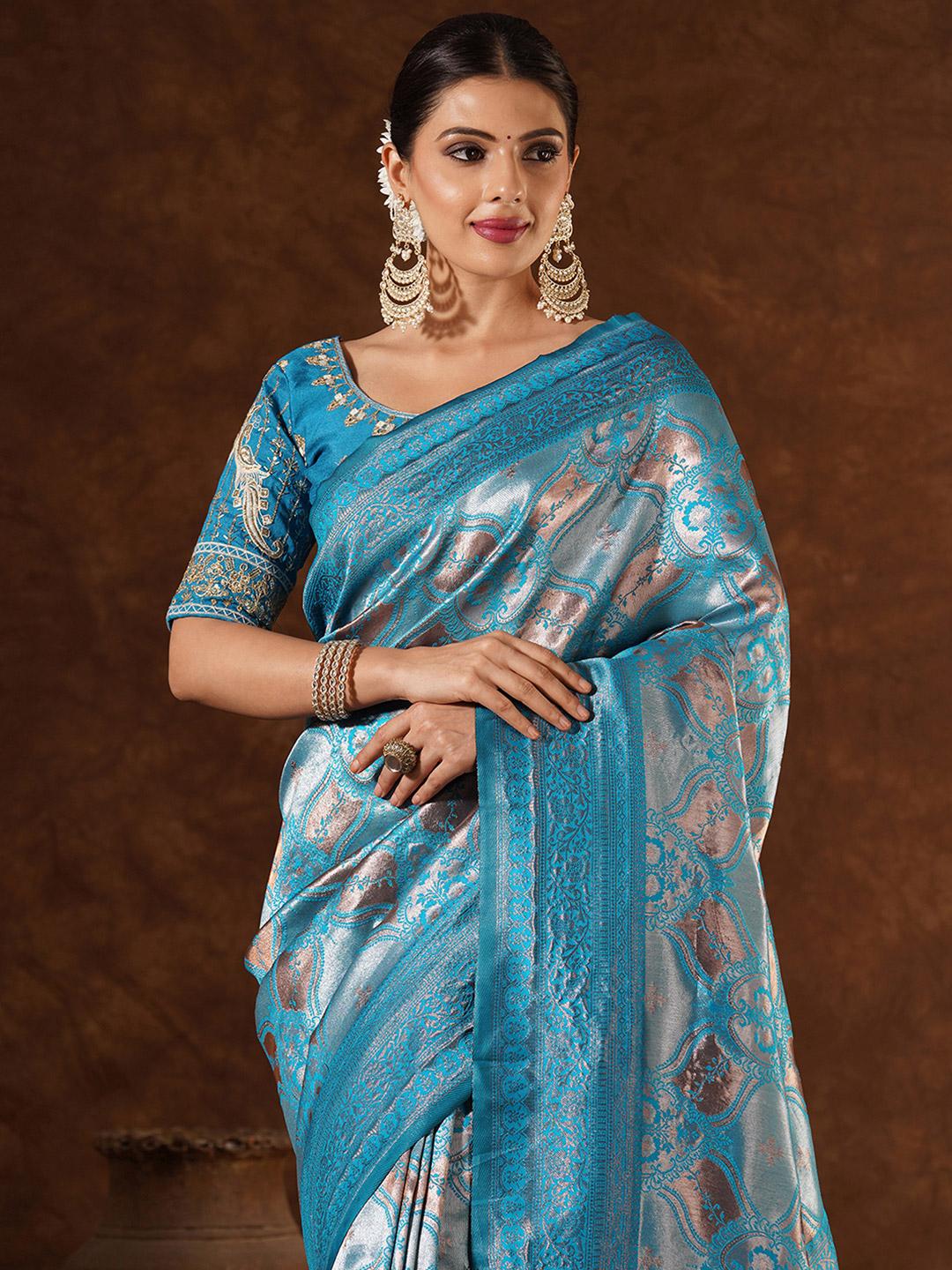 Buy Satrani Ethnic Motifs Woven Design Zari Banarasi Saree With Blouse ...