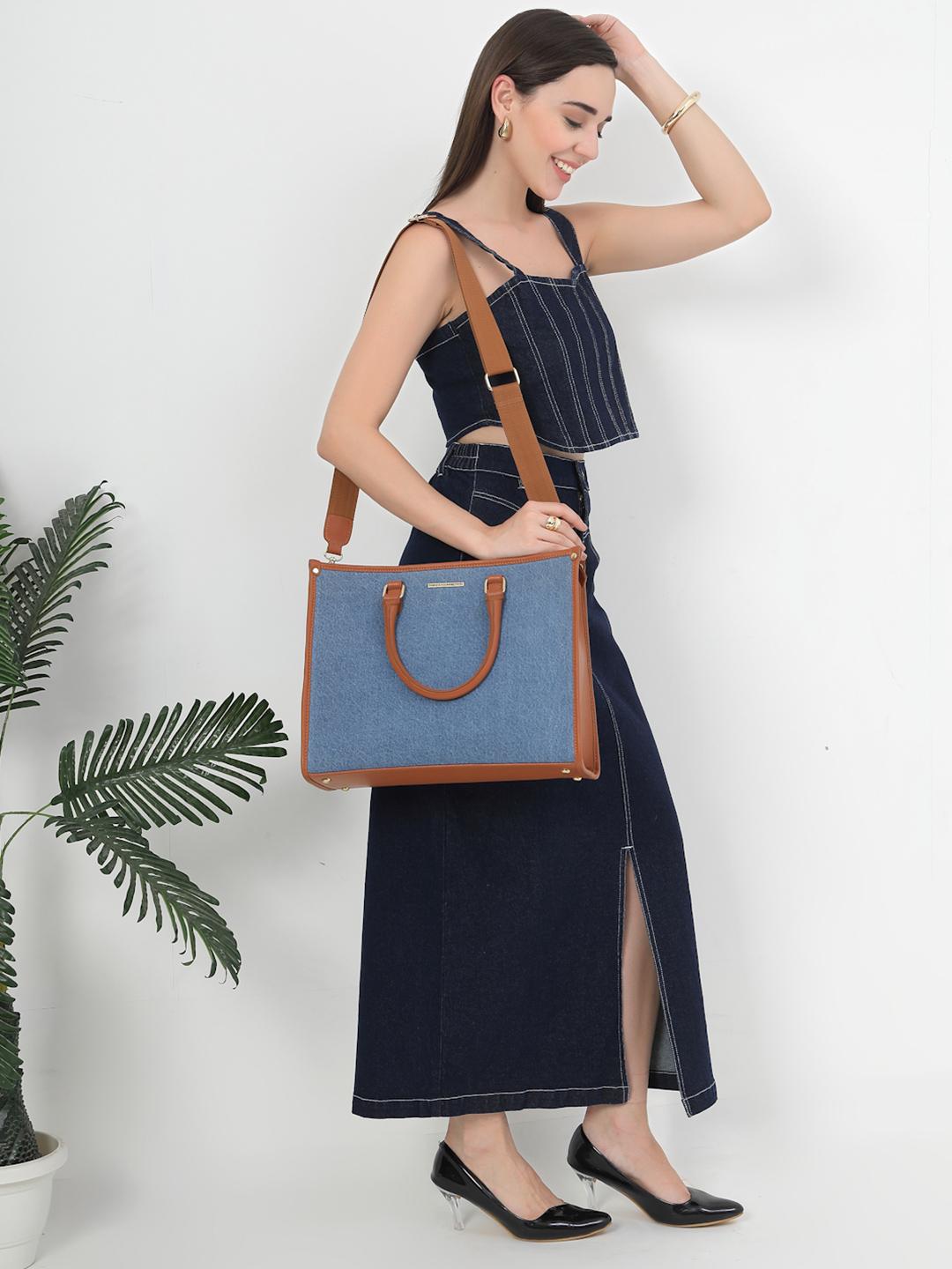 Buy French Connection Women Denim Solid Structured Tote Bag - Handbags ...