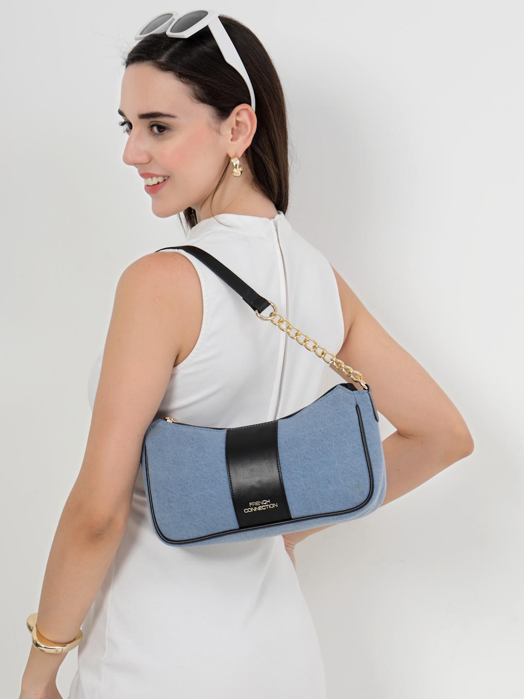 Buy French Connection Women Denim Baguette Shoulder Bag - Handbags for ...
