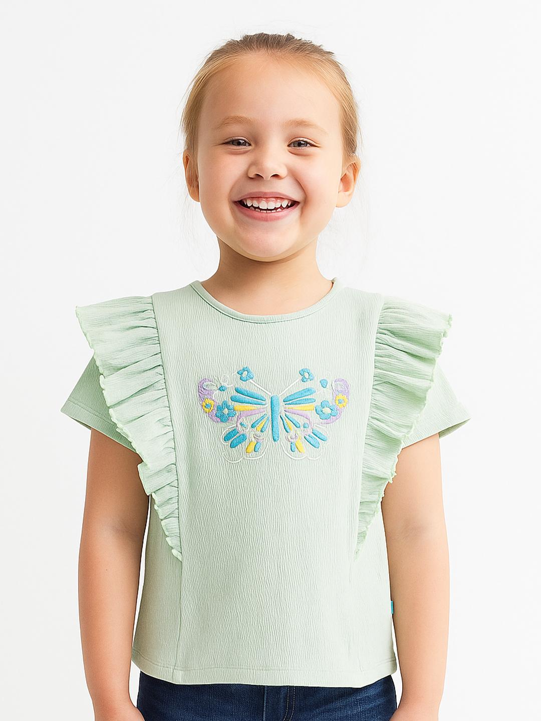 Buy JusCubs Girls Floral Printed Flutter Sleeve Cotton Top - Tops for ...
