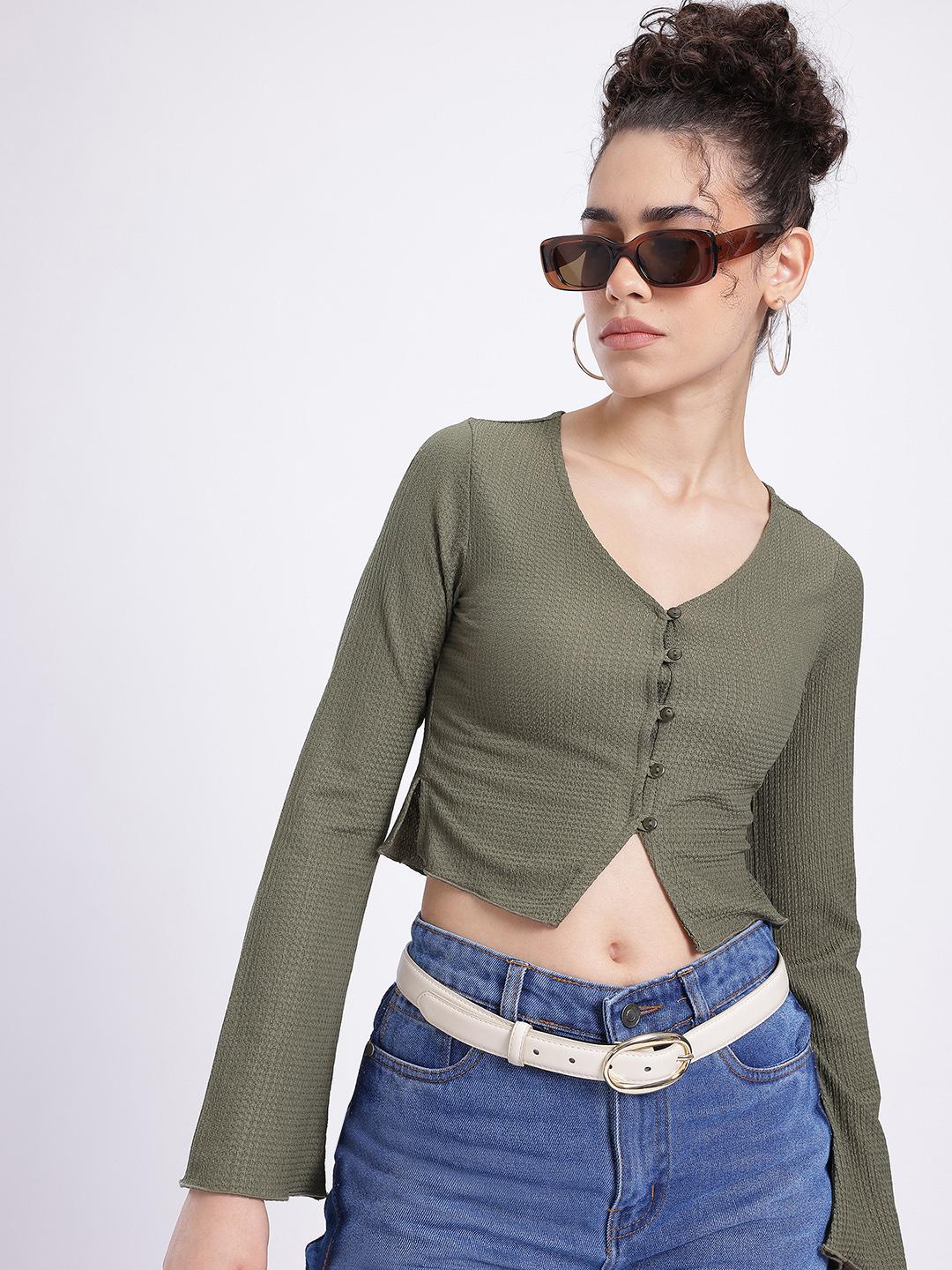Buy Glitchez Self Design Slits Crop Top - Tops for Women 35043599 | Myntra