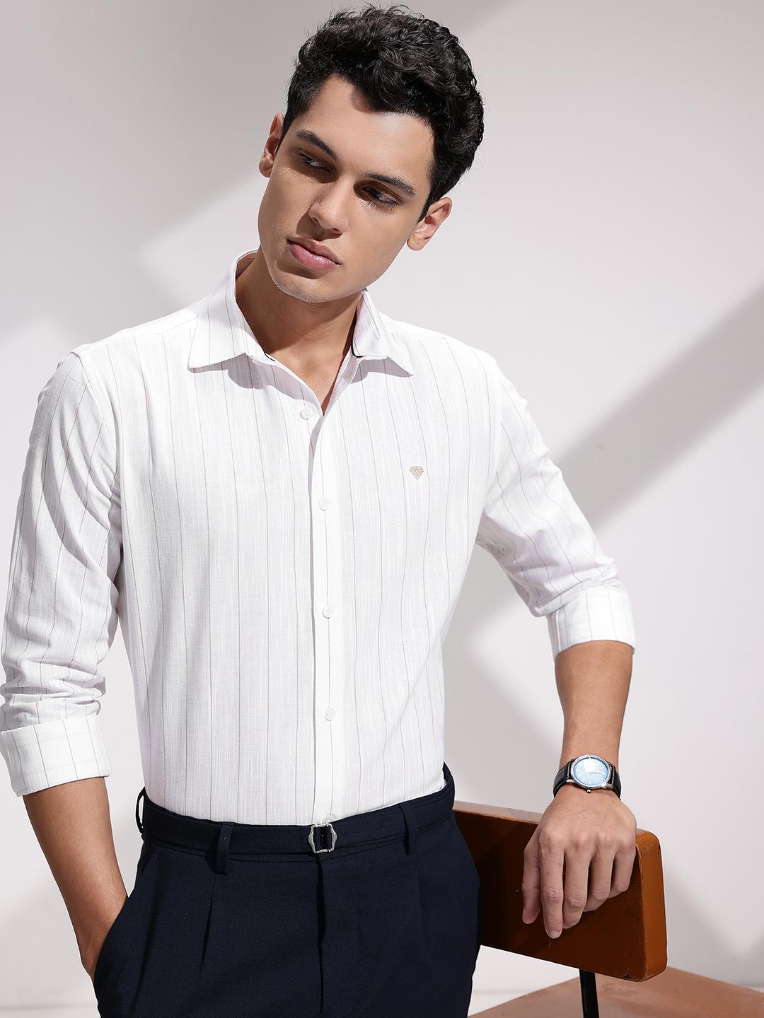 Buy INVICTUS Men Premium Slim Fit Striped Cotton Linen Formal Shirt ...