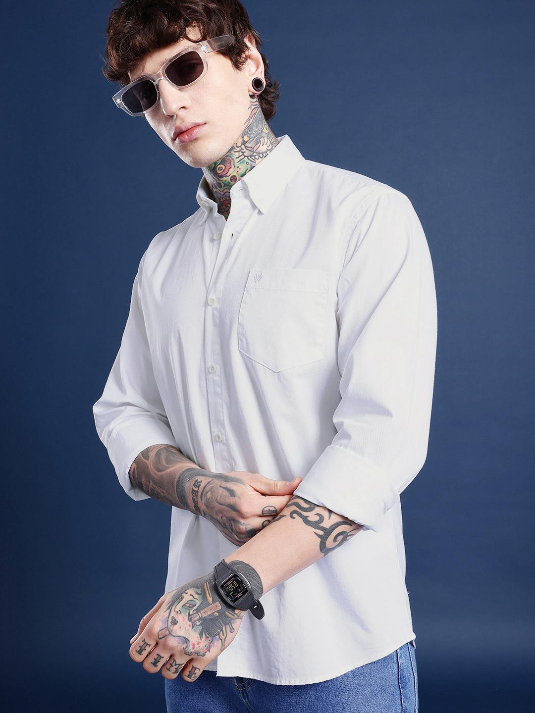 Buy BS BLUE SQUAD Solid Slim Fit Twill Cotton Shirt - Shirts for Men ...