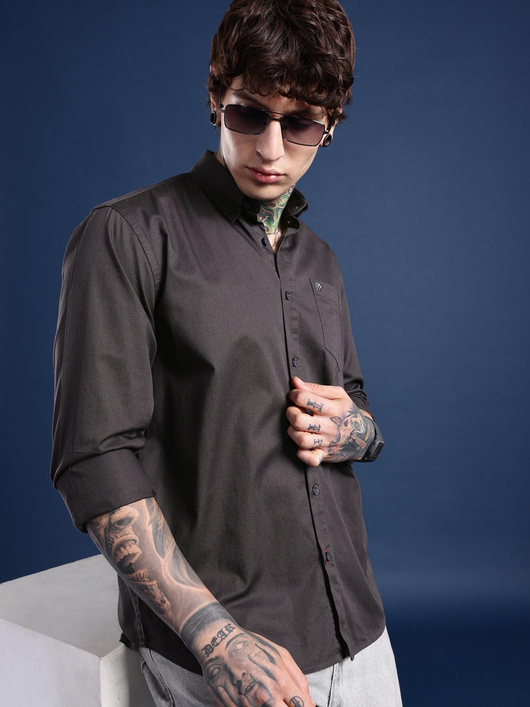 Buy BS BLUE SQUAD Solid Slim Fit Twill Cotton Shirt - Shirts for Men ...