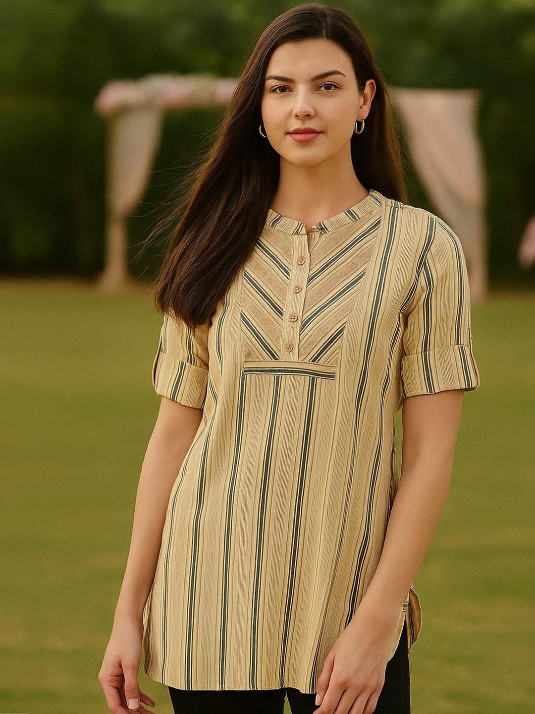 Buy Moda Rapido Embroidered Cotton Mandarin Collar Tunic - Tunics for ...