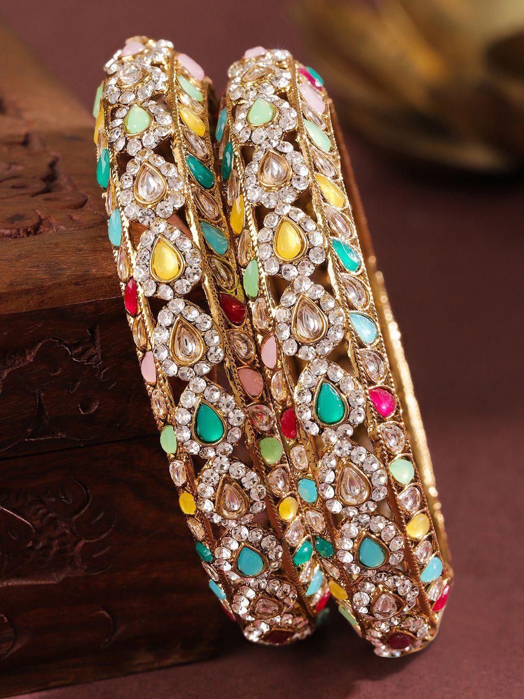 Buy Rubans Set Of 2 18K Gold Plated Multicolor Kundan & Zirconia ...