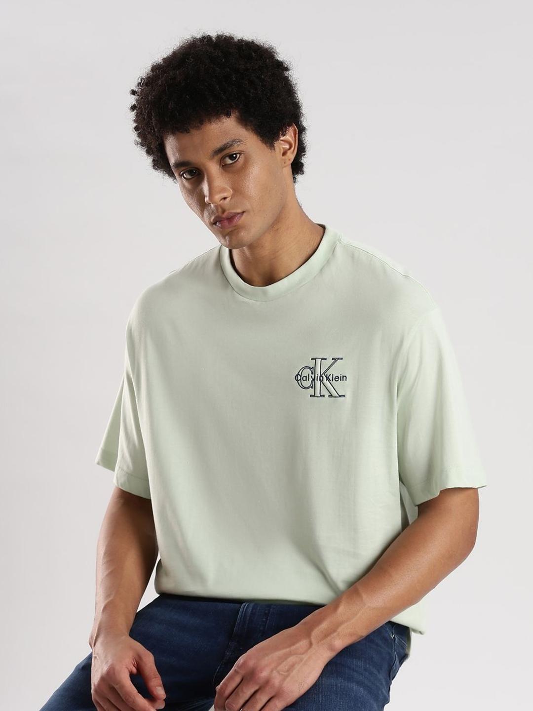 Buy Calvin Klein Jeans Men Brand Logo Printed Round Neck Pure Cotton ...
