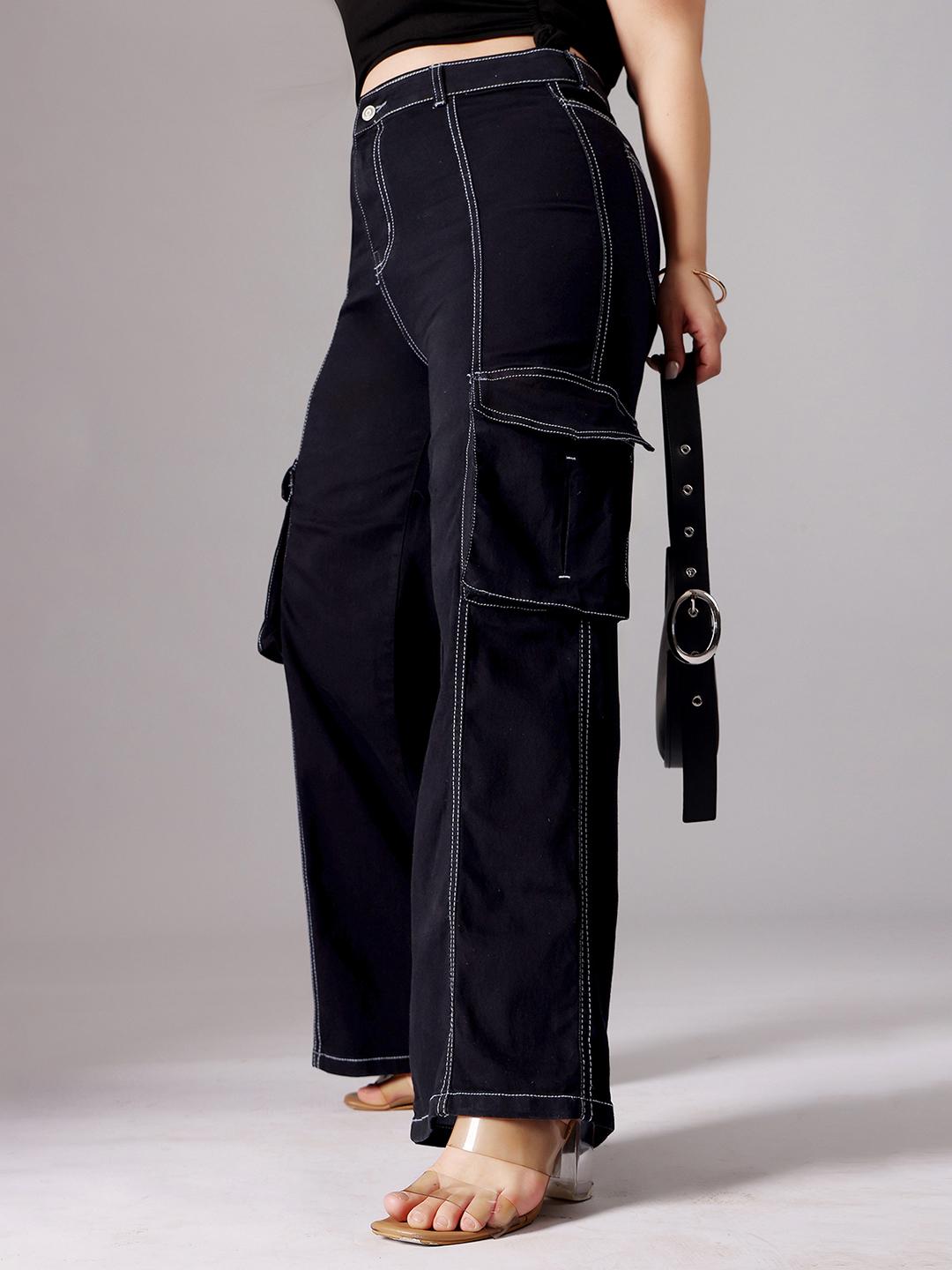 Buy Miss Chase A+ Plus Size Women Black Wide Leg High Rise Clean Look ...
