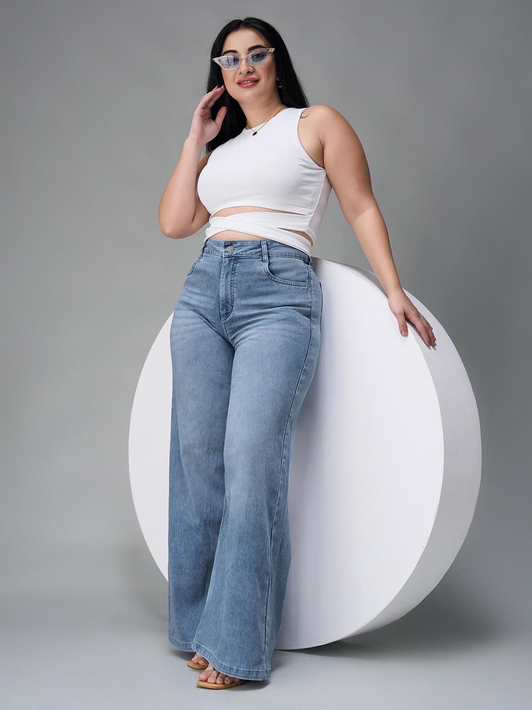 Buy Miss Chase A+ Women Plus Size Light Blue Wide Leg High Rise Clean ...
