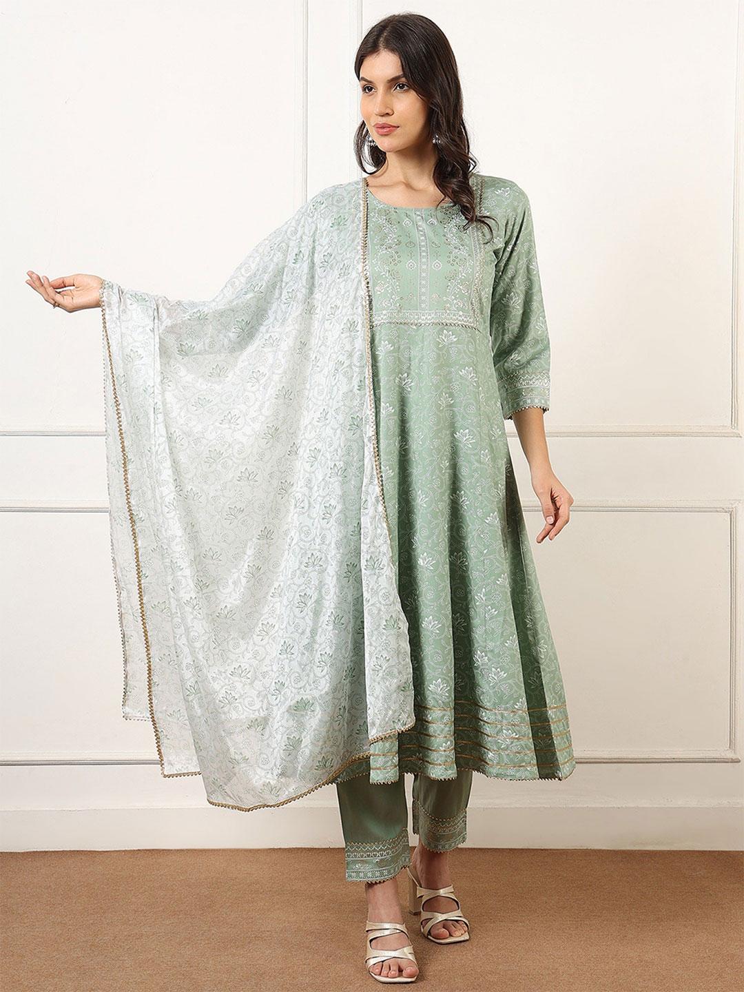 Buy DUMMY SHAPE Floral Printed Gotta Patti Anarkali Kurta With Trousers ...