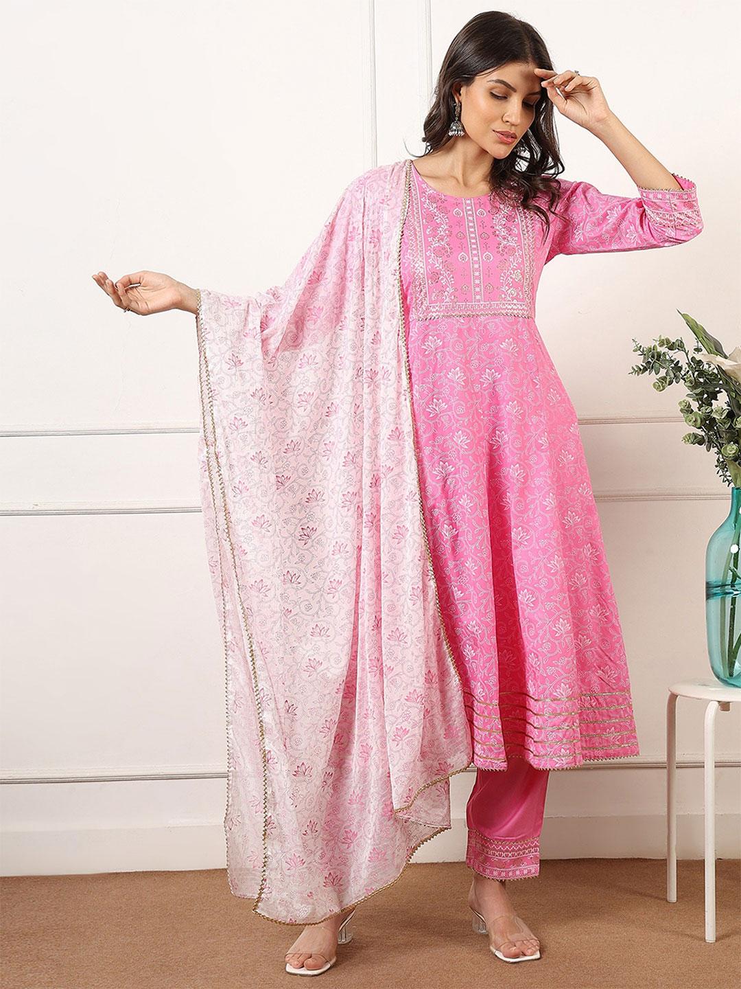 Buy DUMMY SHAPE Women Paisley Printed Anarkali Kurta With Trousers ...