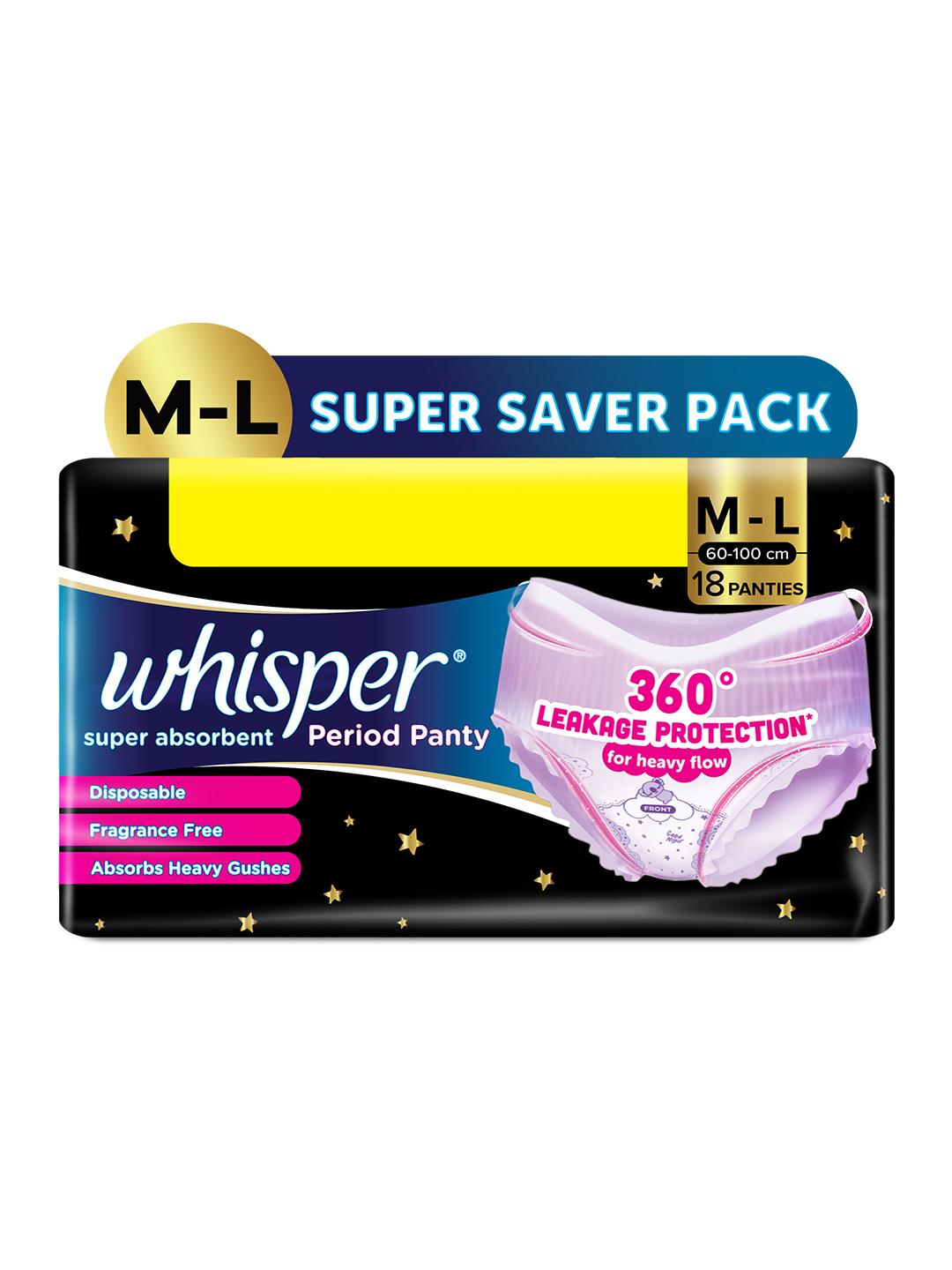 Buy Whisper Super Absorbent Period Panty 360 Degree Leakage Protection ...