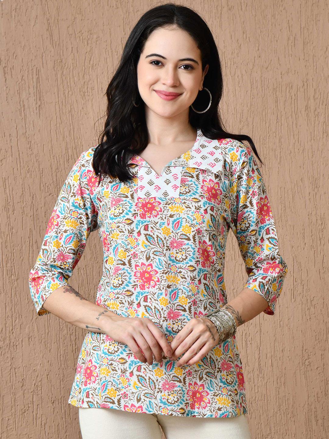 Buy Anouk Rustic Women Floral Printed Shirt Collar Pure Cotton Straight ...