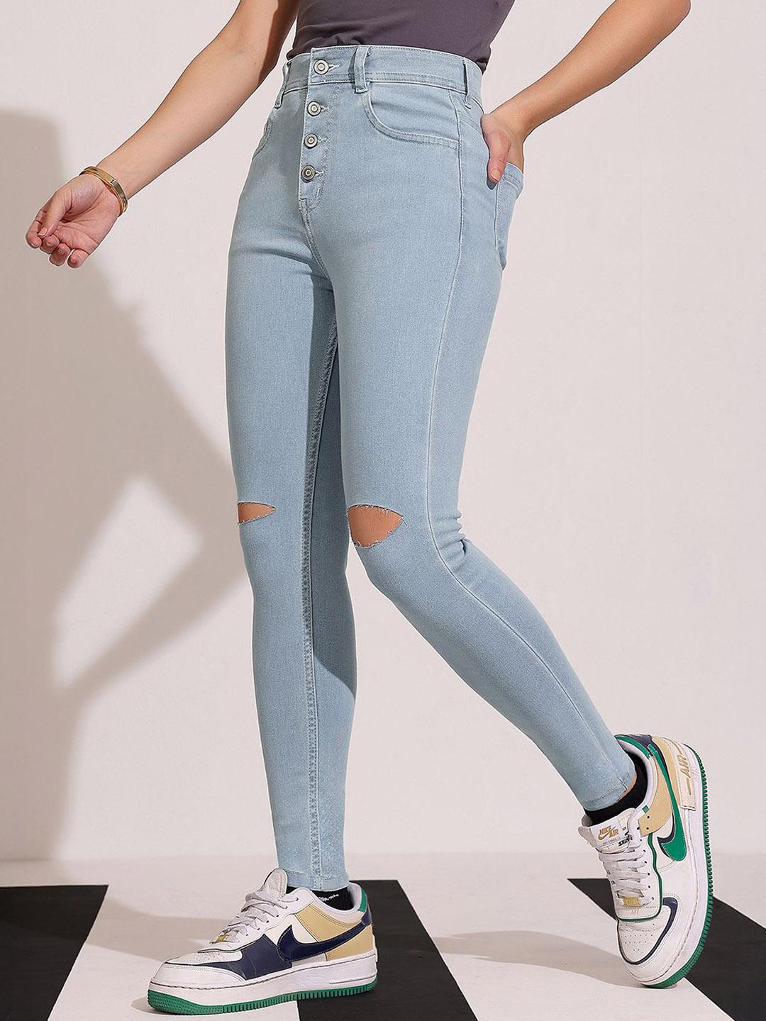 Buy DOLCE CRUDO Women Skinny Fit High Rise Highly Distressed Heavy Fade ...