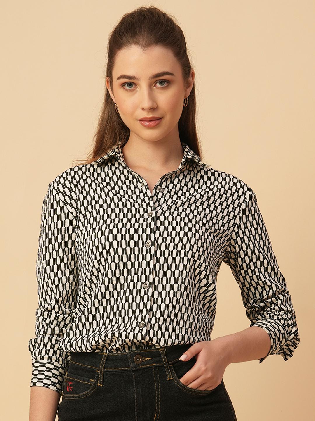 Buy Chemistry Womn Geometric Print Roll Up Sleeves Shirt Style Top ...