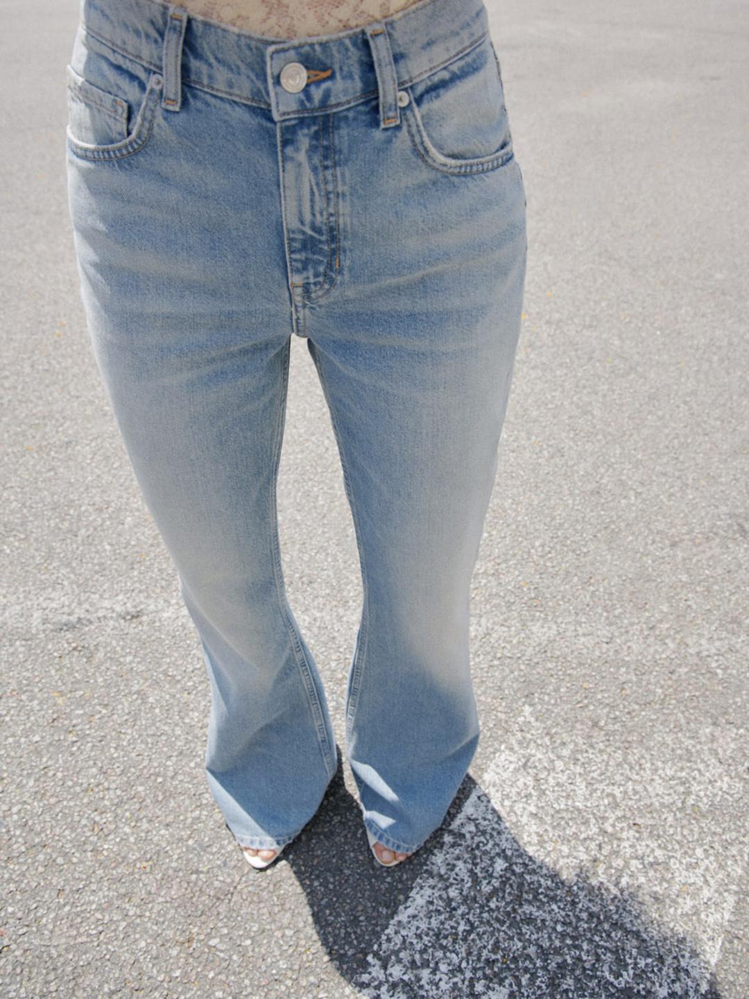 Buy MANGO Women Flared Pure Cotton Mid Rise Light Fade Jeans - Jeans ...