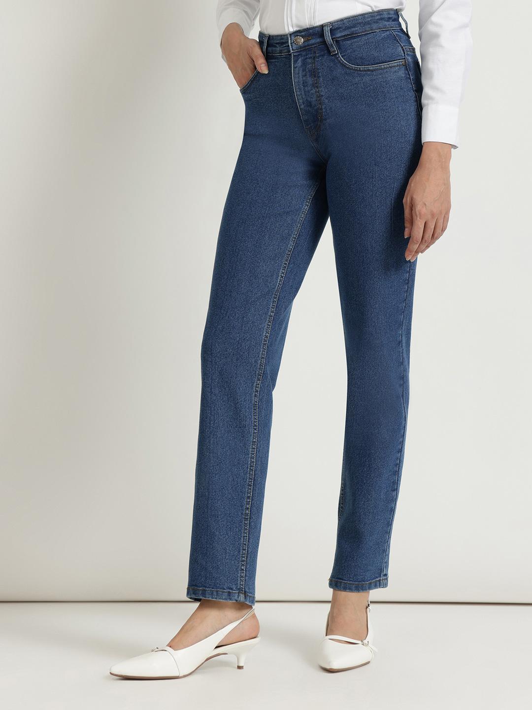 Buy FABLE STREET Comfort Slim Straight Fit Mid Rise Stretchable Jeans ...