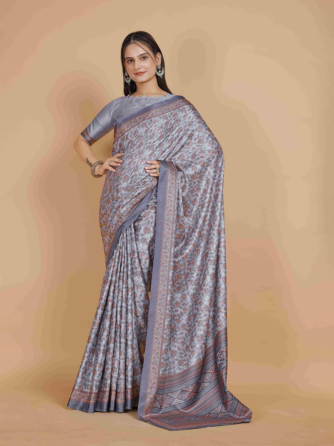Buy Garden Vareli Floral Printed Satin Saree With Blouse Piece - Sarees ...