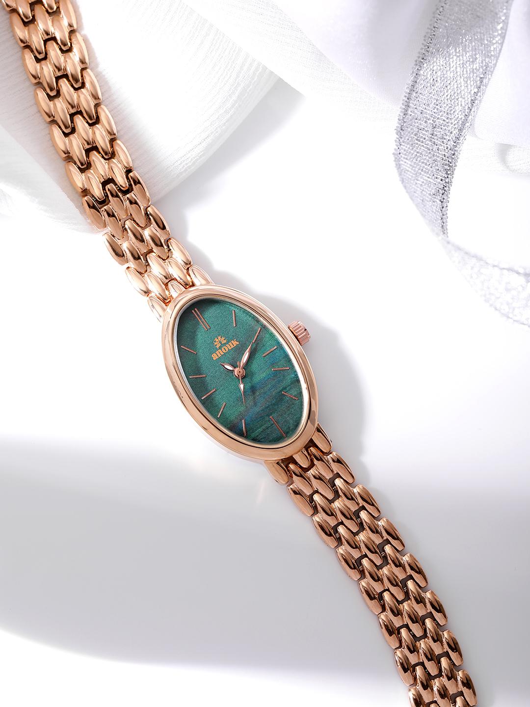 Buy Anouk Women Brass Mother Of Pearl Dial & Textured Straps Analogue ...