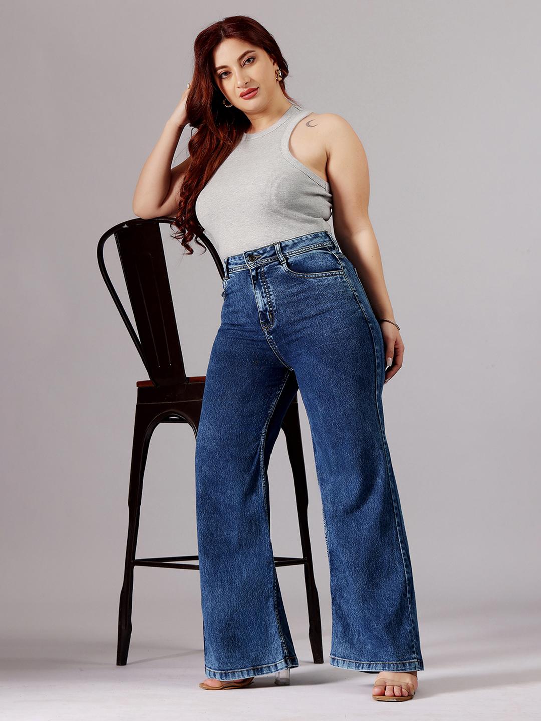 Buy Miss Chase A+ Plus Size Mid Wide Leg High Rise Regular Length ...