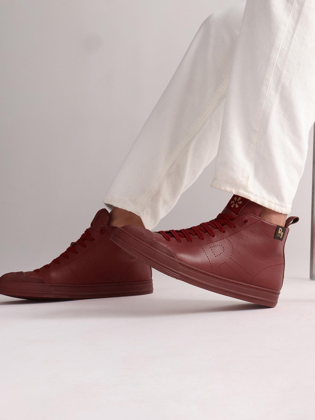 Buy RARE RABBIT Sauron Hi Pro Men Red Leather High Top Lace Ups ...