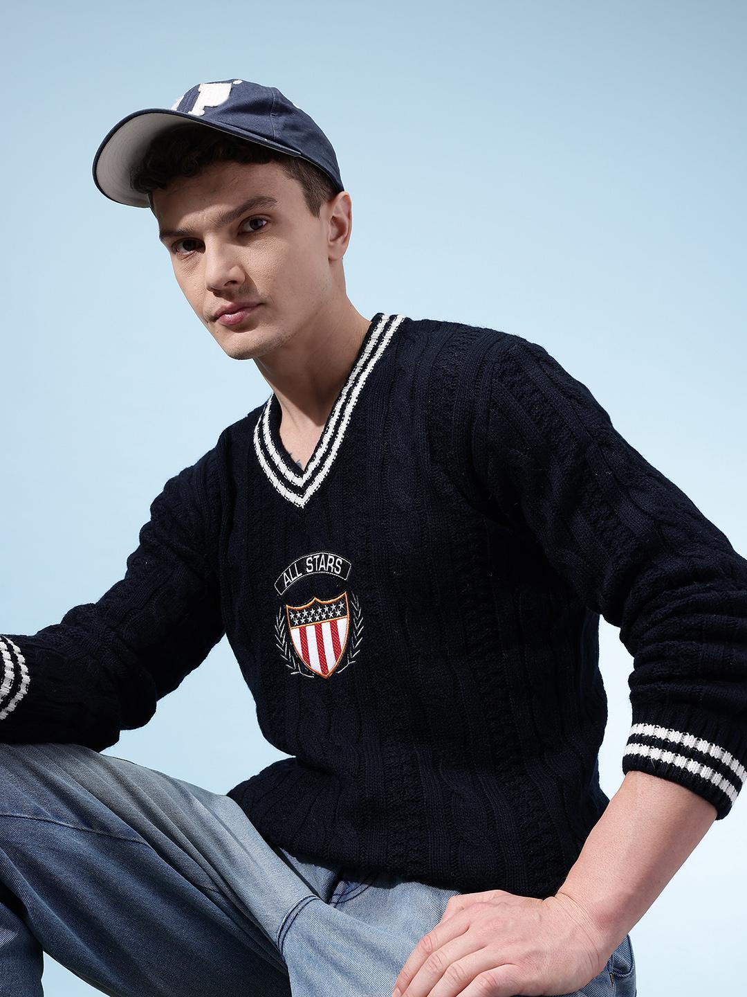 Buy SZN Men Cable Knit Pullover With Applique Detail - Sweaters for Men ...