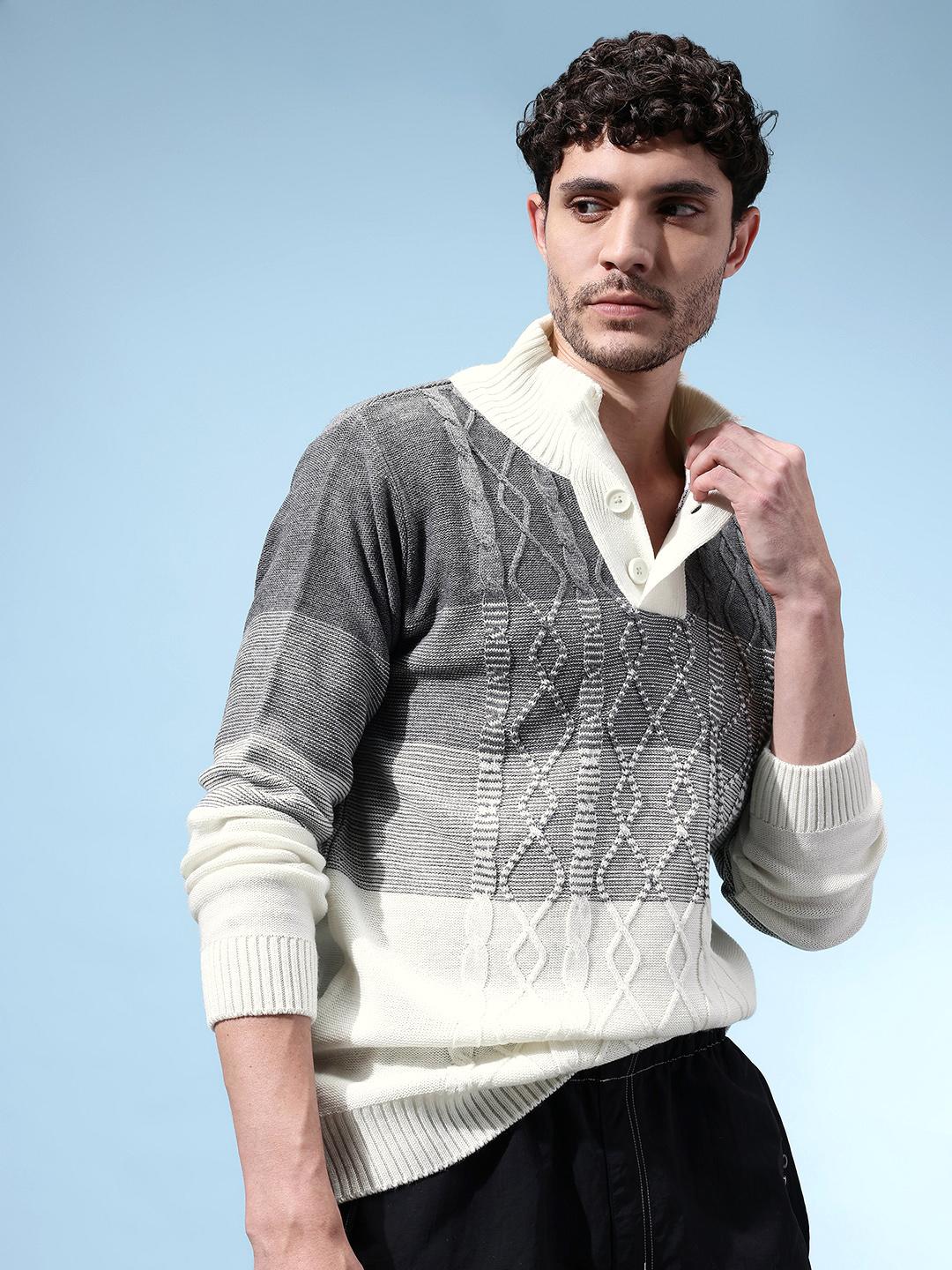 Buy SZN Men Cable Knit Colourblocked Pullover - Sweaters for Men ...