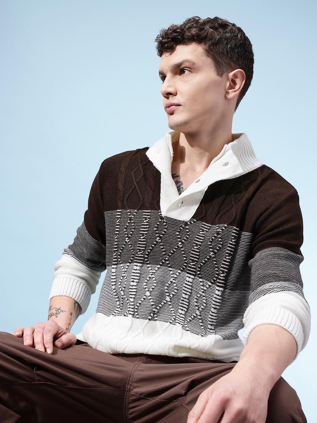 Buy SZN Men Cable Knit Colourblocked Pullover - Sweaters for Men ...