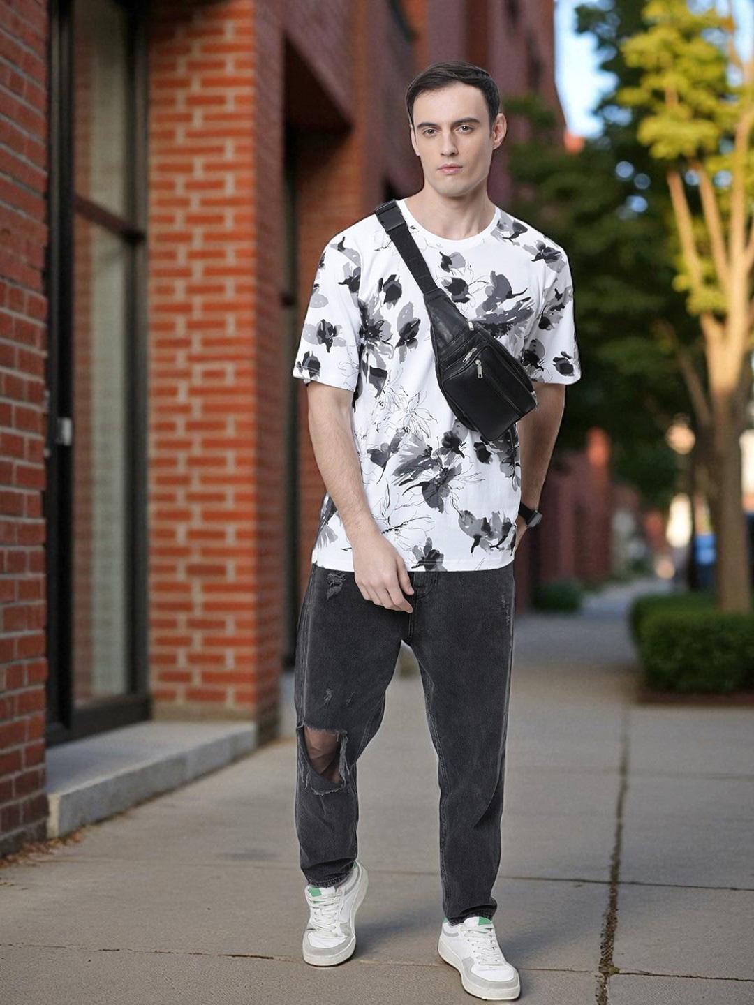 Buy Kryptic Floral Printed Round Neck Drop Shoulder Oversized Pure ...