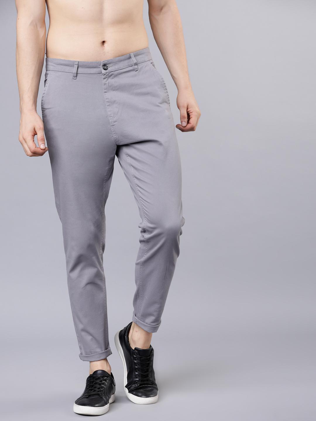 Buy HIGHLANDER Men Grey Tapered Fit Solid Cropped Chinos - Trousers for ...