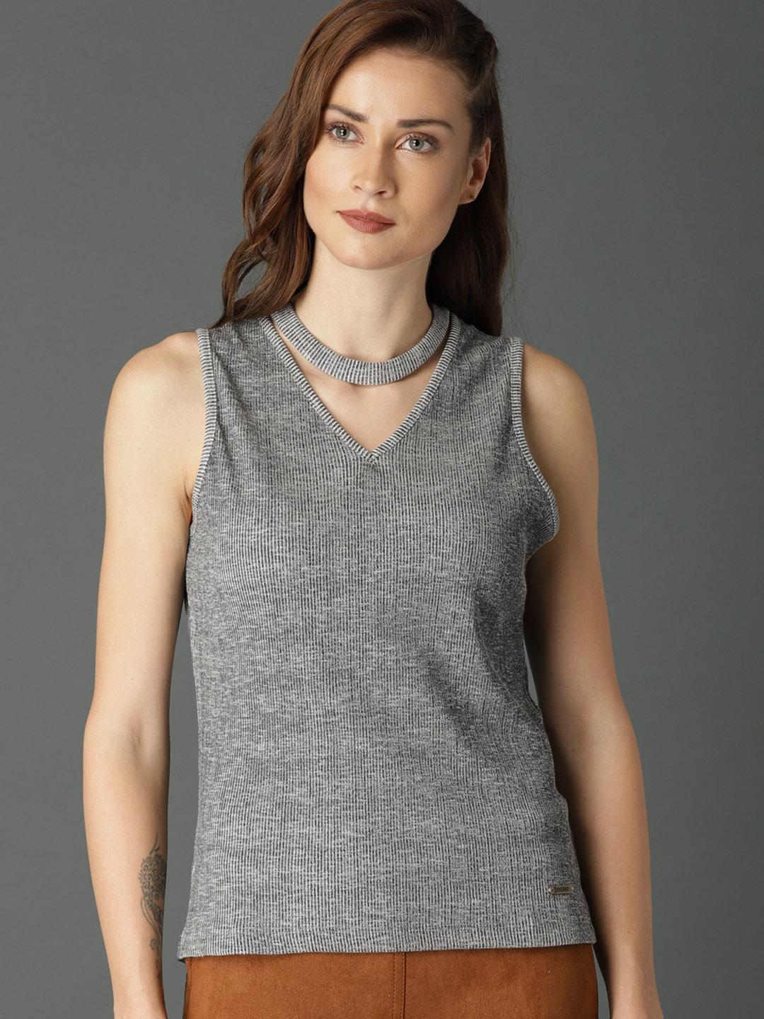Buy Roadster Women Grey Striped Top - Tops for Women 4317329 | Myntra