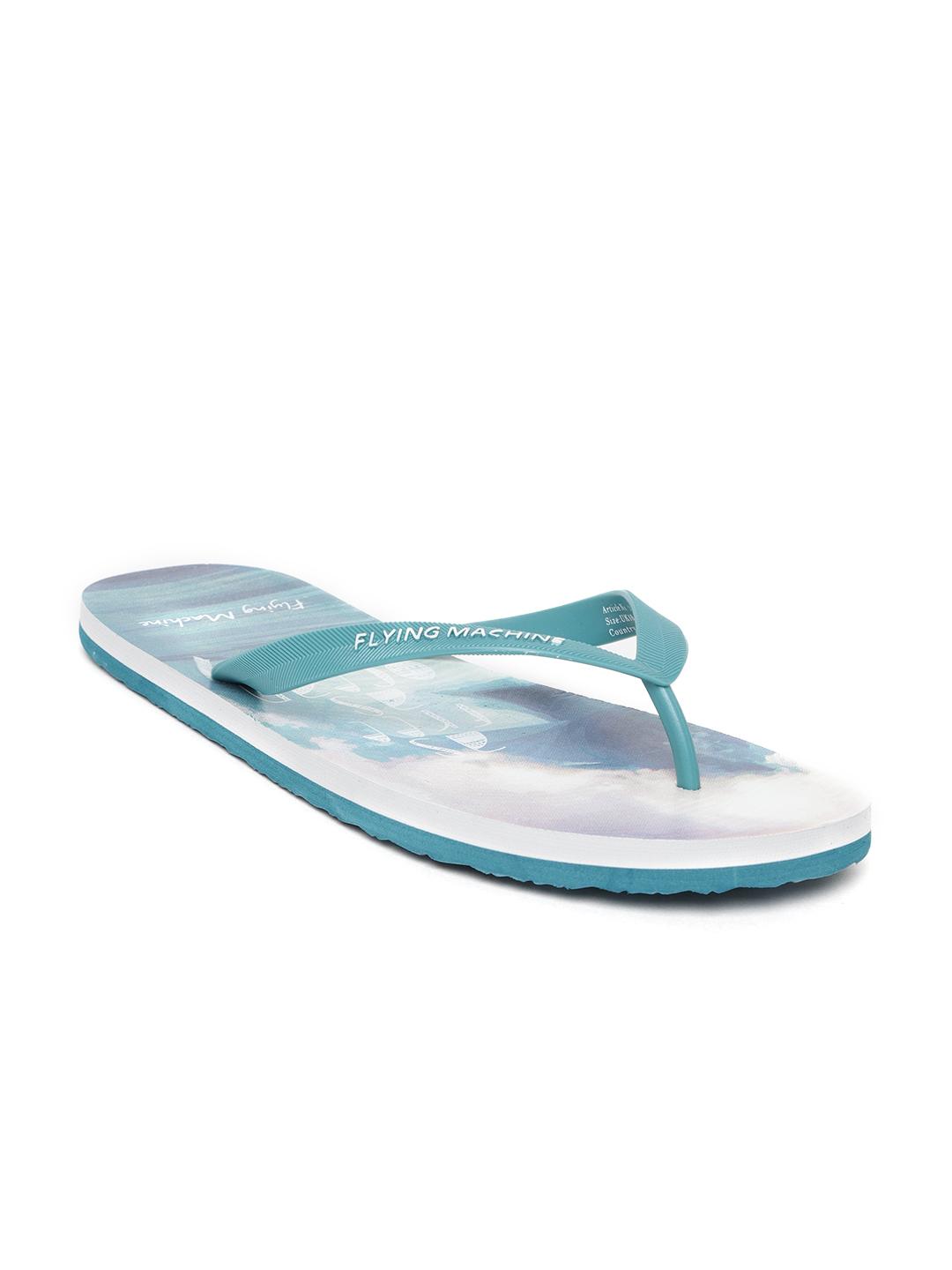 Buy Flying Machine Men Blue & Off White Printed Thong Flip Flops - Flip ...