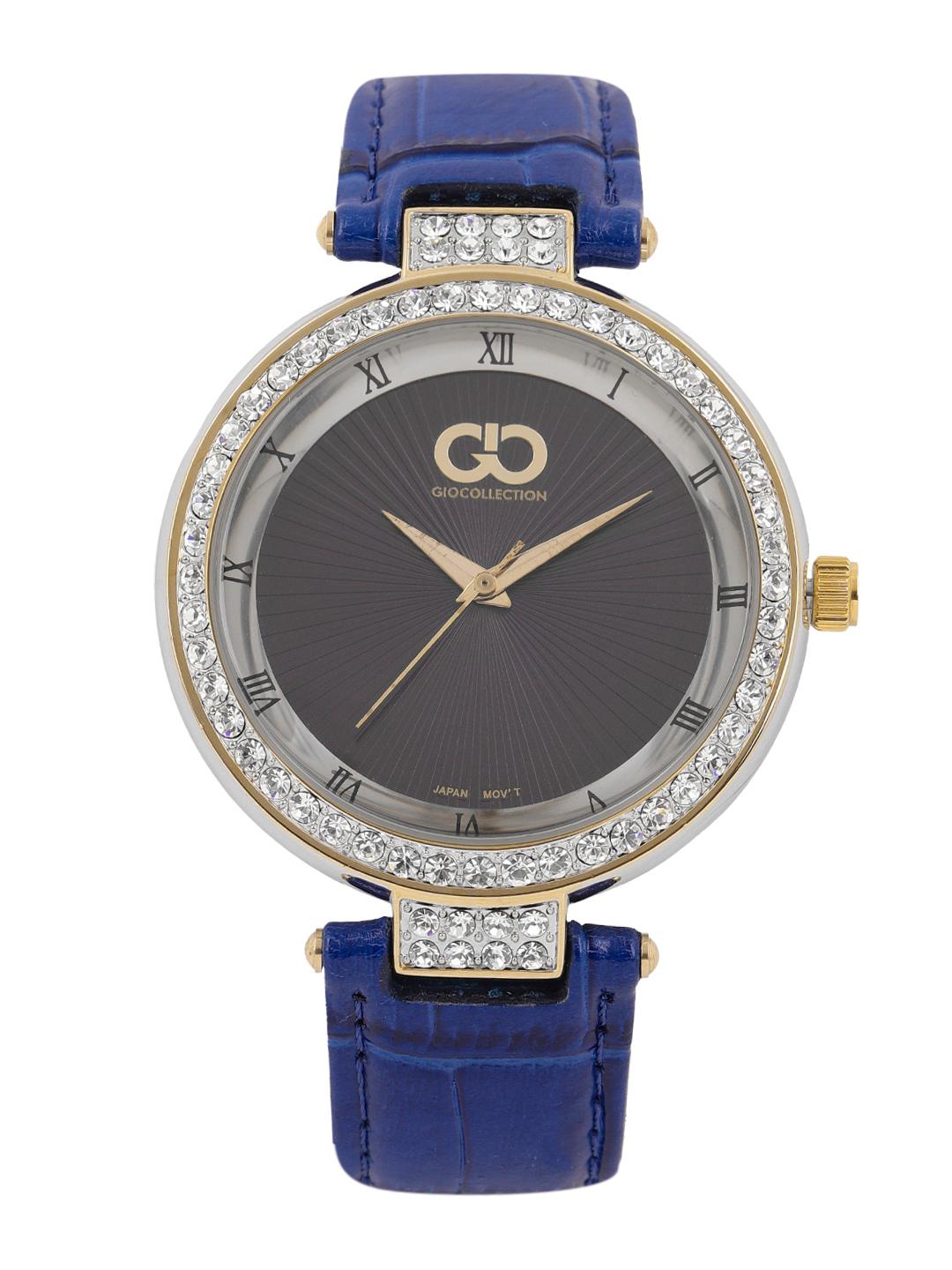 Buy GIO COLLECTION Women Black Embellished Analogue Watch G0058 05 ...