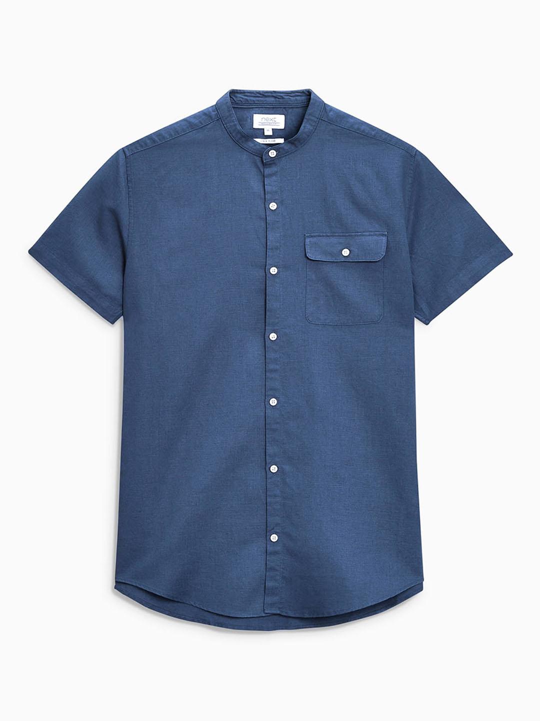 Buy Next Men Navy Blue Solid Mandarin Collar T Shirt - Shirts for Men ...